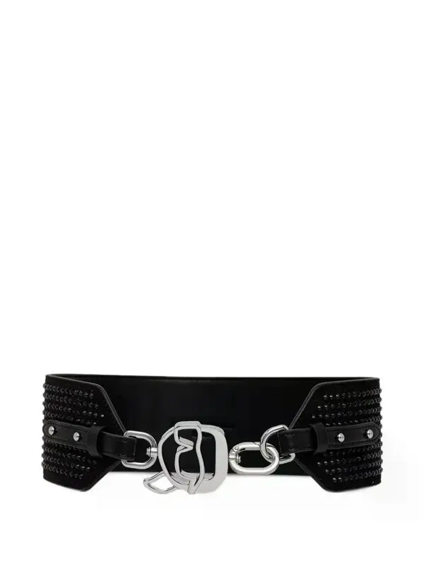Karl Lagerfeld Crystal-embellished Logo-buckle Belt - Black