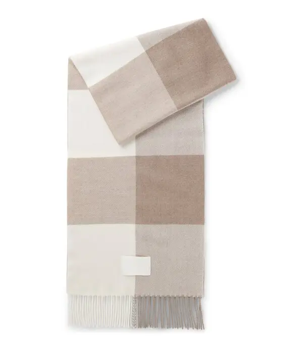 BOSS Fringed Scarf In Glen Plaid Wool - White