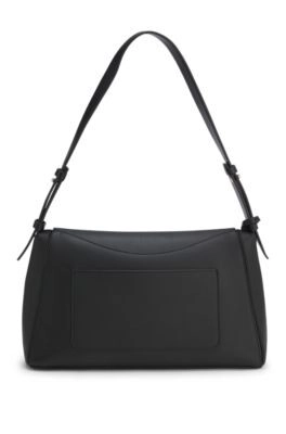 BOSS Shoulder Bag In Grained Leather With Logo Plaque
