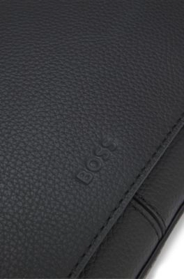 BOSS Shoulder Bag In Grained Leather With Logo Plaque