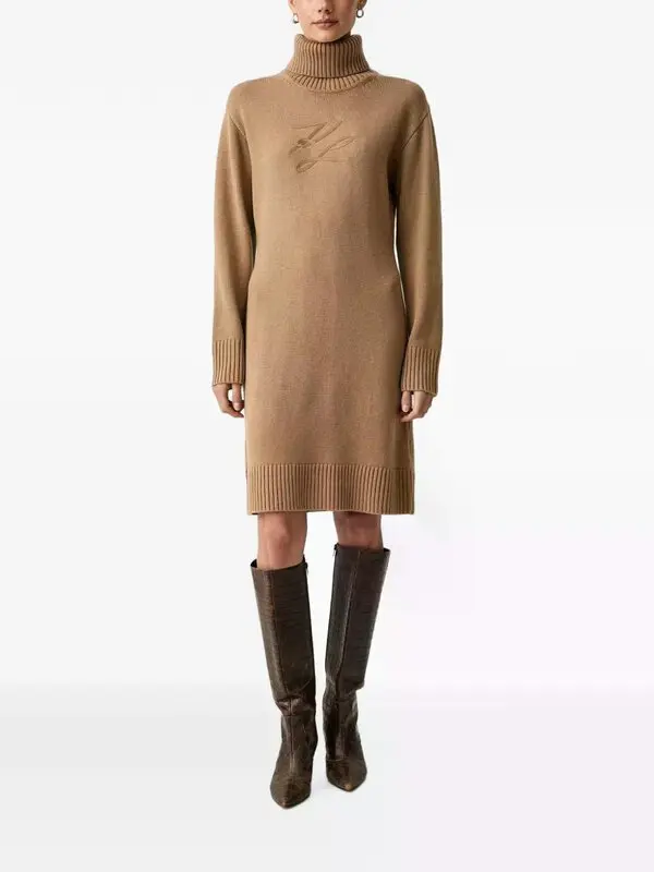 Karl Lagerfeld Logo-embroidered Roll-neck Mini Dress