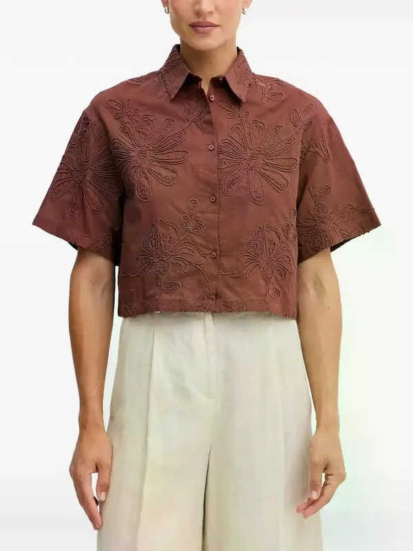 BENETTON Floral-embroidered Cropped Shirt