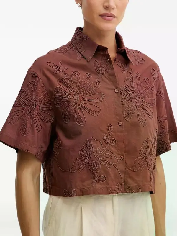 BENETTON Floral-embroidered Cropped Shirt