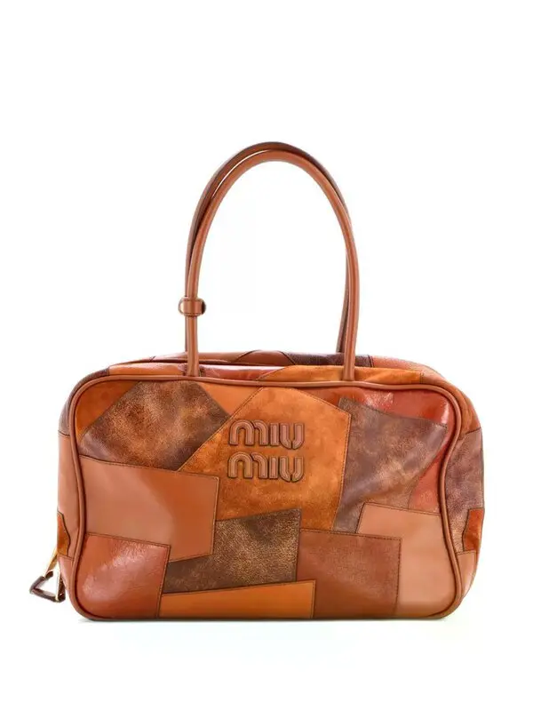 Miu Miu Beau Top Handle Bag Patchwork Leather Large Shoulder Bag - Brown