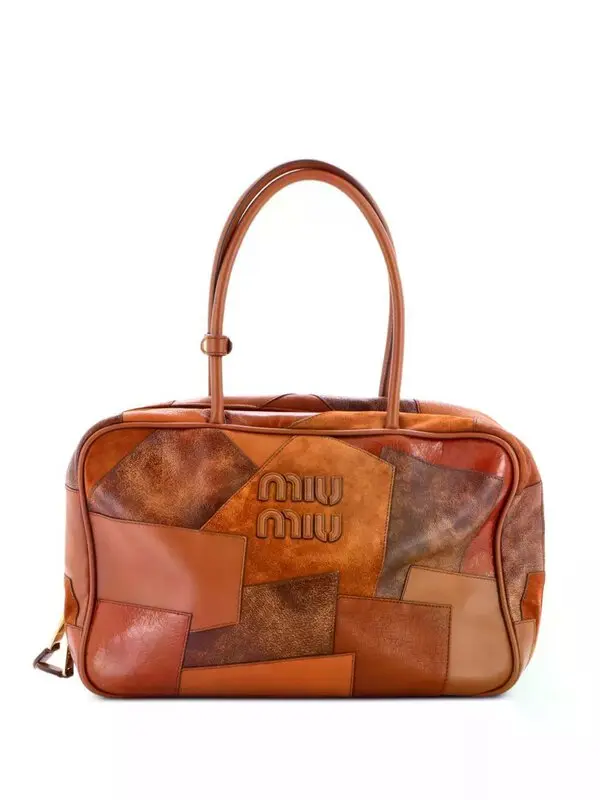 Miu Miu Beau Top Handle Bag Patchwork Leather Large Shoulder Bag - Brown