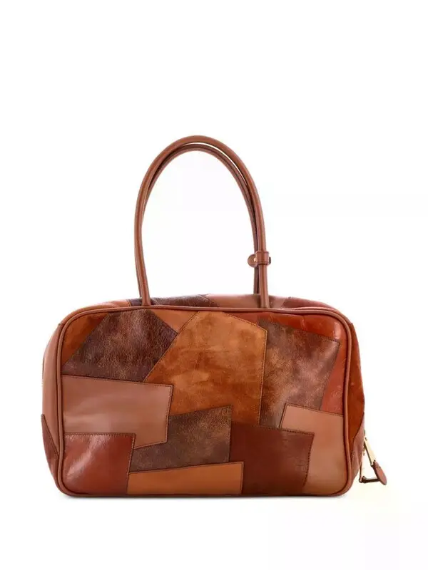 Miu Miu Beau Top Handle Bag Patchwork Leather Large Shoulder Bag - Brown