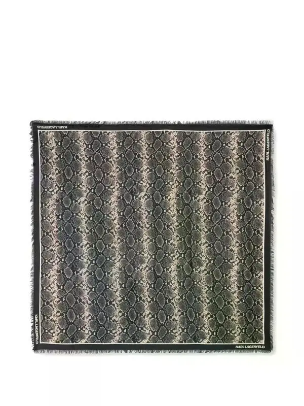 Karl Lagerfeld Snake-print Frayed Scarf - Black