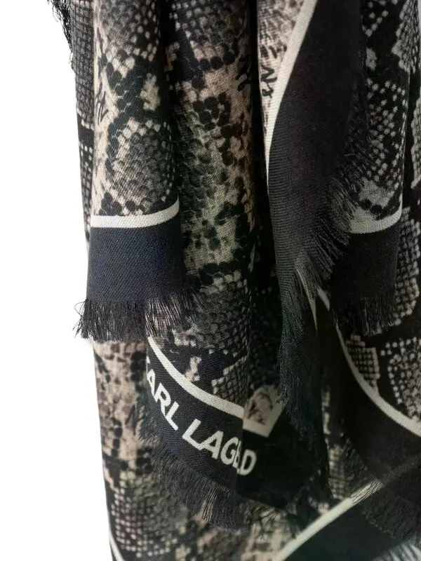 Karl Lagerfeld Snake-print Frayed Scarf