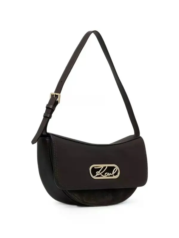 Karl Lagerfeld Logo-plaque Suede-panel Shoulder Bag - Brown