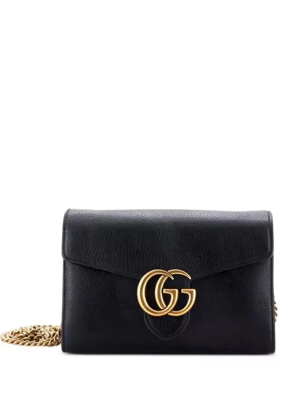 Gucci Gg Marmont Chain Wallet Leather Mini Clutch Bag - Black