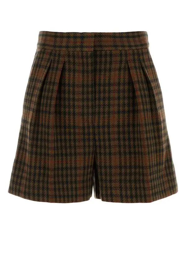 Max Mara Embroidered Wool-blend Mini Shorts - Checked