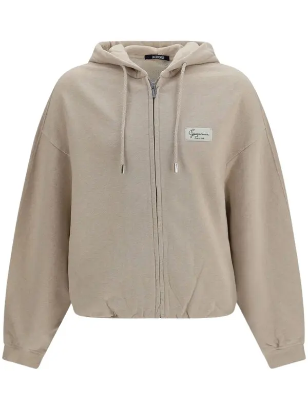 Jacquemus The Montagne Hooded Zip Sweatshirt With Drawstring Waist - Beige