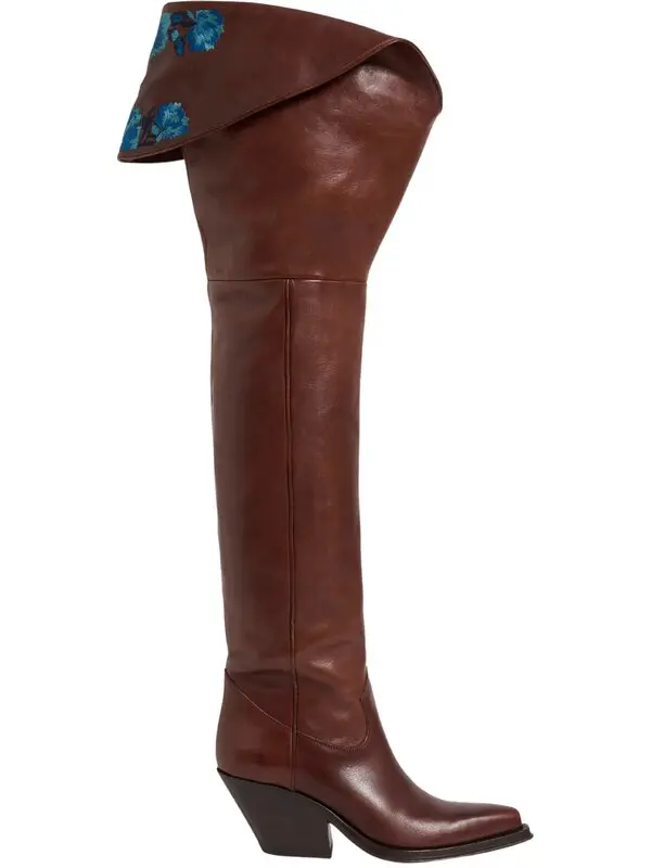 Chloé Floral Embroidered Thigh-high Leather Boots