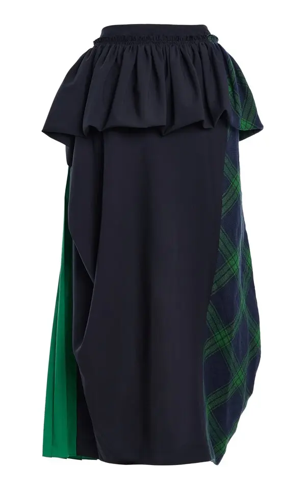 ASHLYN Cascade Plaid Linen Midi Skirt