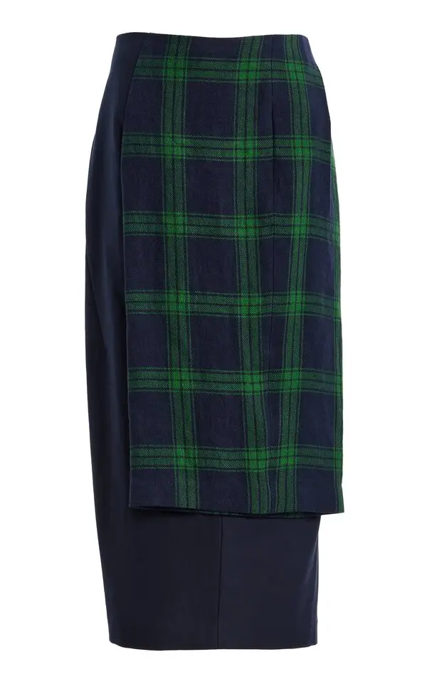 ASHLYN Twisted Plaid Cotton Midi Skirt