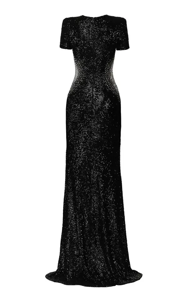 Naeem Khan Short Sleeve Sequined Gown