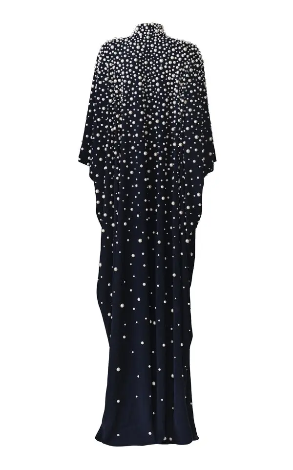 Naeem Khan Pearl Embroidered Caftan Maxi Dress