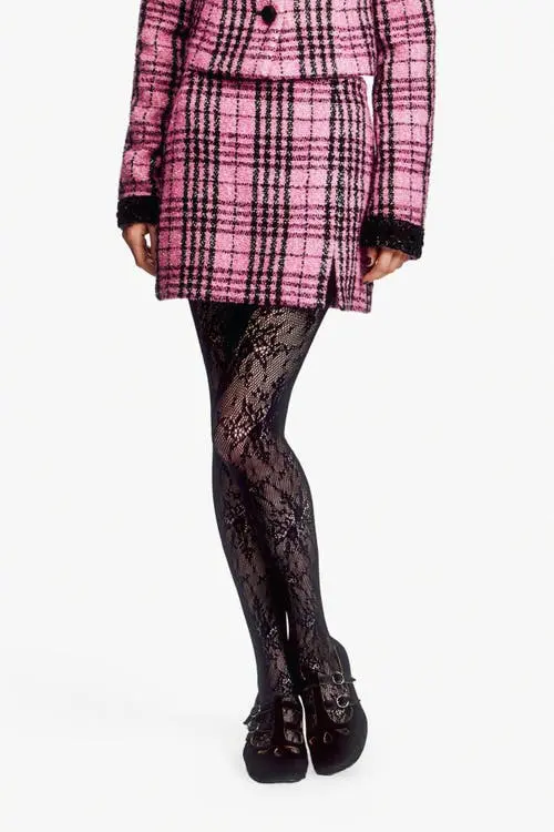 Anna Sui Black And Pink Plaid Mini Skirt