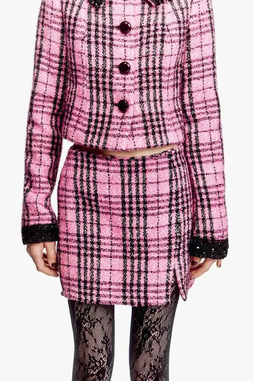 Anna Sui Black And Pink Plaid Mini Skirt