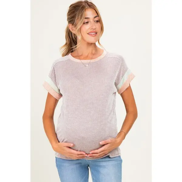 PINKBLUSH Rib Color Block Short Sleeve Top