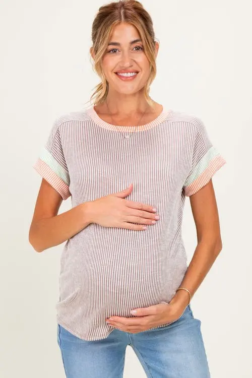 PINKBLUSH Rib Color Block Short Sleeve Top