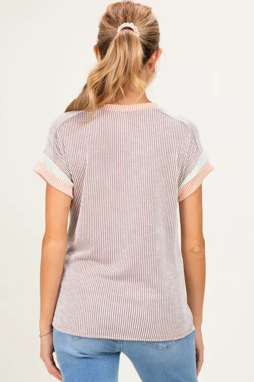 PINKBLUSH Rib Color Block Short Sleeve Top