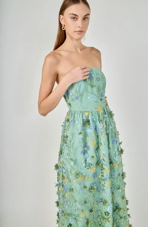 Endless Rose Strapless 3d Floral Embroidered Maxi Dress