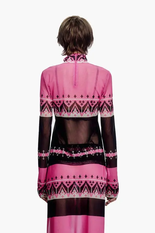 Anna Sui Fair Isle Mesh Turtleneck