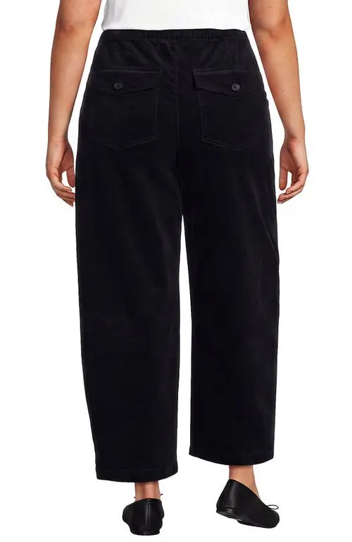 LANDS' END Corduroy High Rise Pull On Utility Barrel Leg Pants - Black