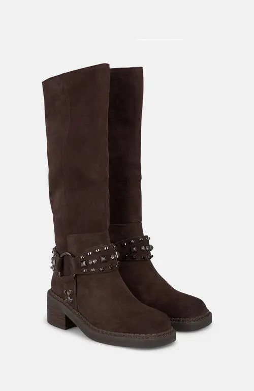ALMA EN PENA Studded Biker Boot - Coffee