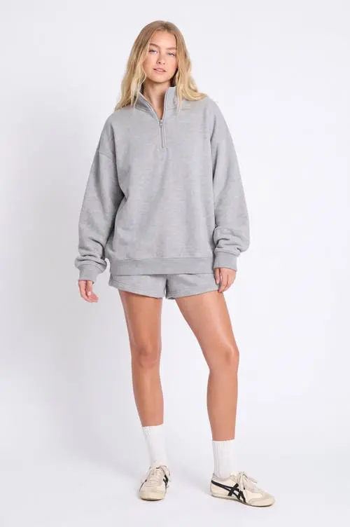 MENINA STEP Oversized Quarter Zip Fleece Pullover