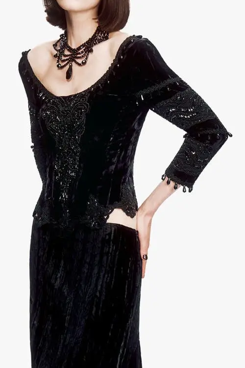 Anna Sui Crushed Velvet Beaded Corset