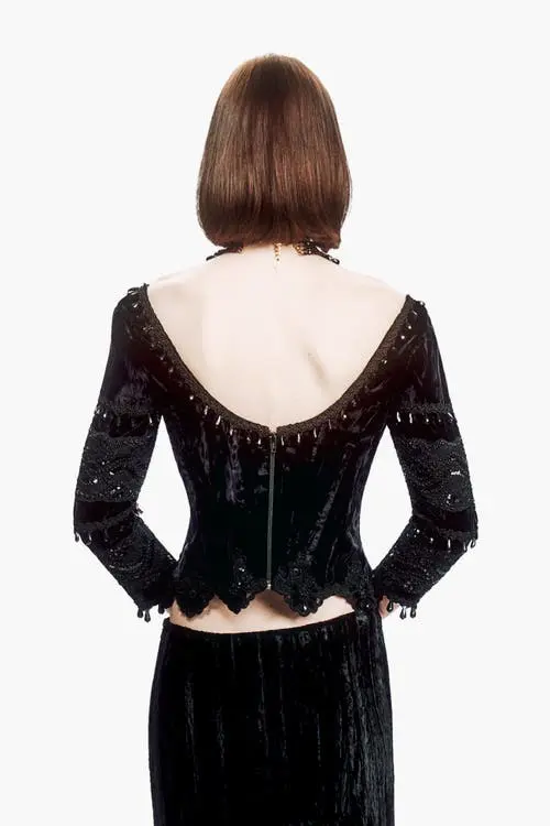 Anna Sui Crushed Velvet Beaded Corset