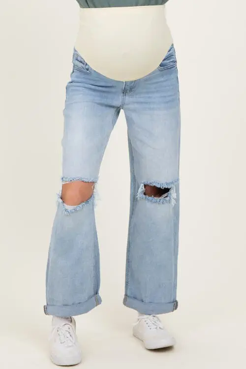 PINKBLUSH Open Knee Cuffed Boyfriend Fit Maternity Jeans