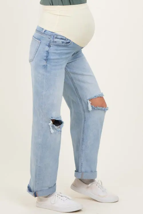 PINKBLUSH Open Knee Cuffed Boyfriend Fit Maternity Jeans