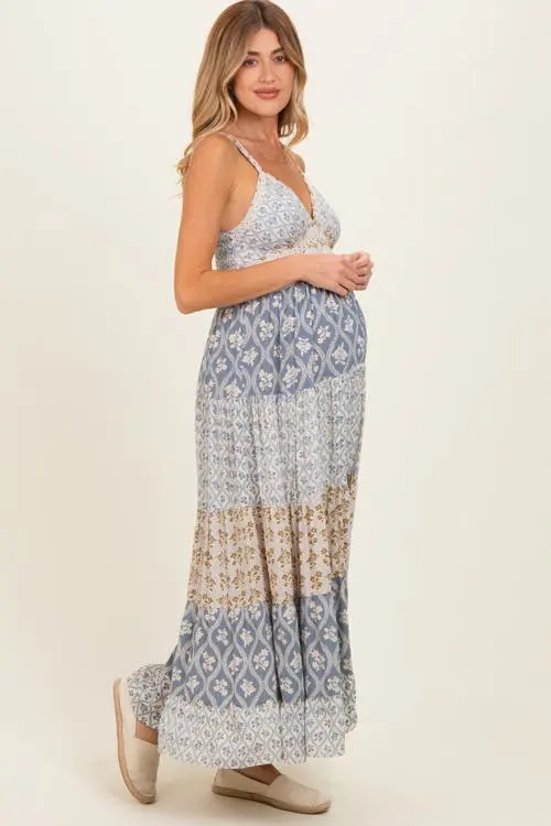 PINKBLUSH Mixed Floral Lace Trim Maxi Dress