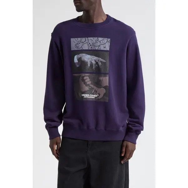 Undercover Graphic Cotton Fleece Sweatshirt - Navy