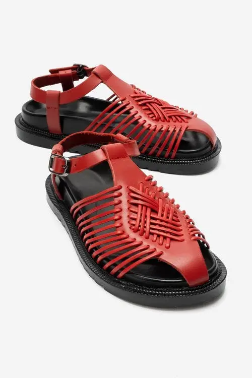FOREVER & ALWAYS SHOES Thames Leather Sandal - Red