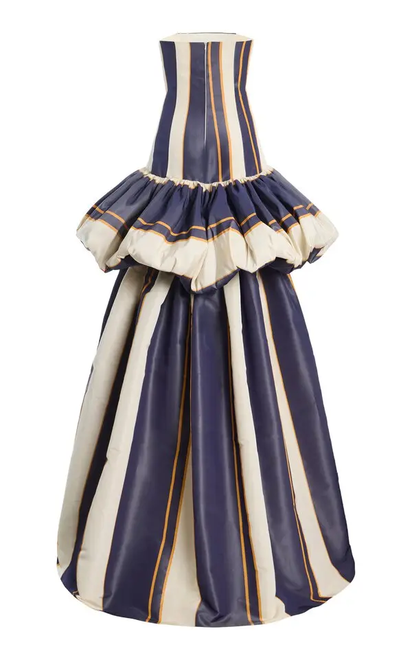 Rosie Assoulin Strapless Daffodil Silk Gown - Navy