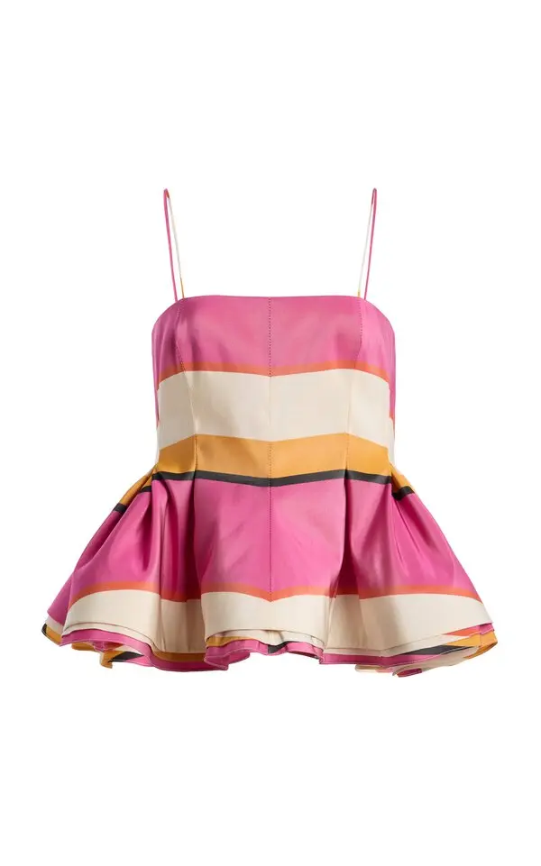 Rosie Assoulin Ruffled Peplum Silk Top - Fuchsia