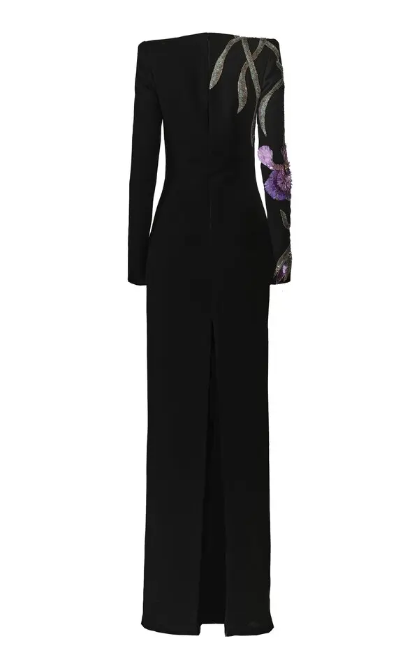 Naeem Khan Floral Applique Crepe Gown