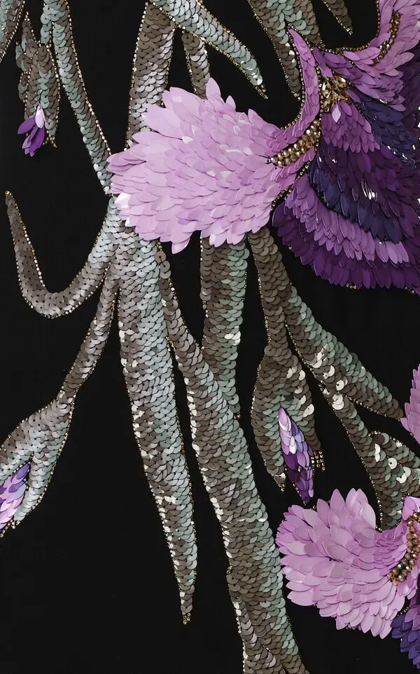 Naeem Khan Floral Applique Crepe Gown