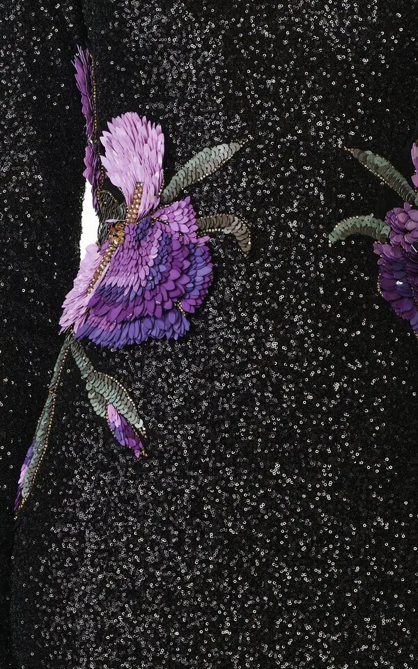 Naeem Khan Floral Applique Sequined Gown