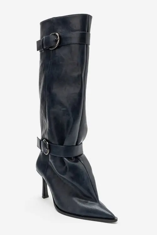PROLOGUE SHOES Marcella Stiletto Knee High Boot - Navy