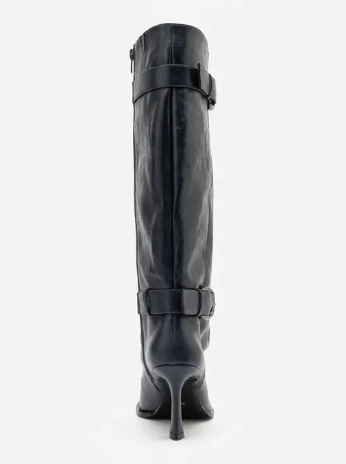 PROLOGUE SHOES Marcella Stiletto Knee High Boot - Navy
