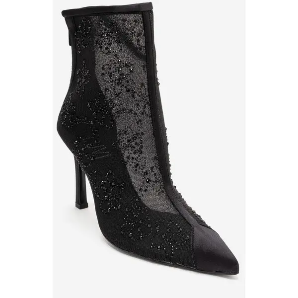 PROLOGUE SHOES Gwena Embellished Transparent Stiletto Boot - Black