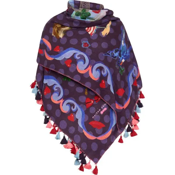 MAISON COMMON Embroidered Scarf With Nathalie Lt Motifs - Navy/multicolour