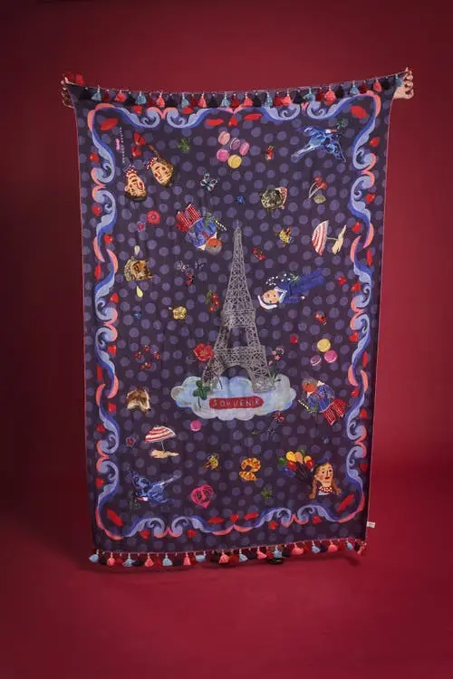 MAISON COMMON Embroidered Scarf With Nathalie Lt Motifs