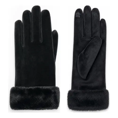London Fog Velvet Glove With Faux Fur Cuff - Black