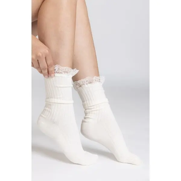 K BELL SOCKS Lace Trim Micro Rib 2-pack Midi Socks - Asst